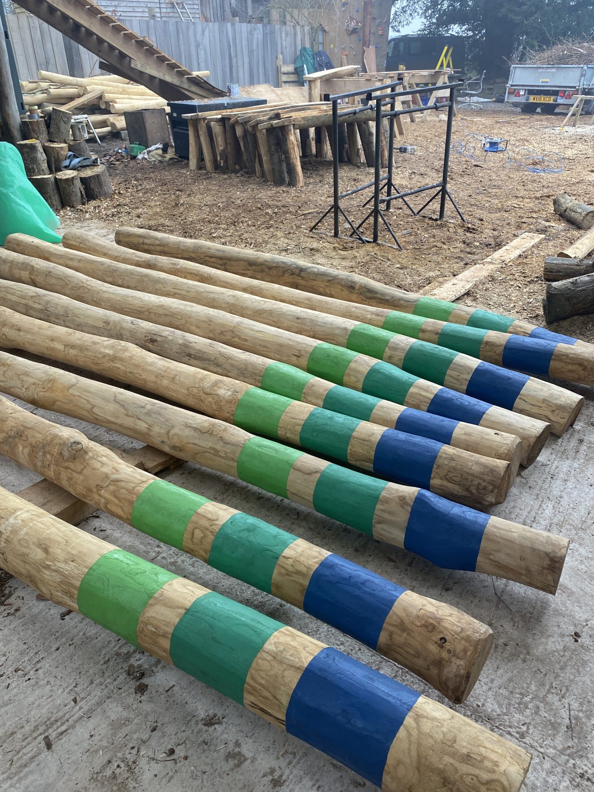 Painted Feature Poles - Copper Beech Play